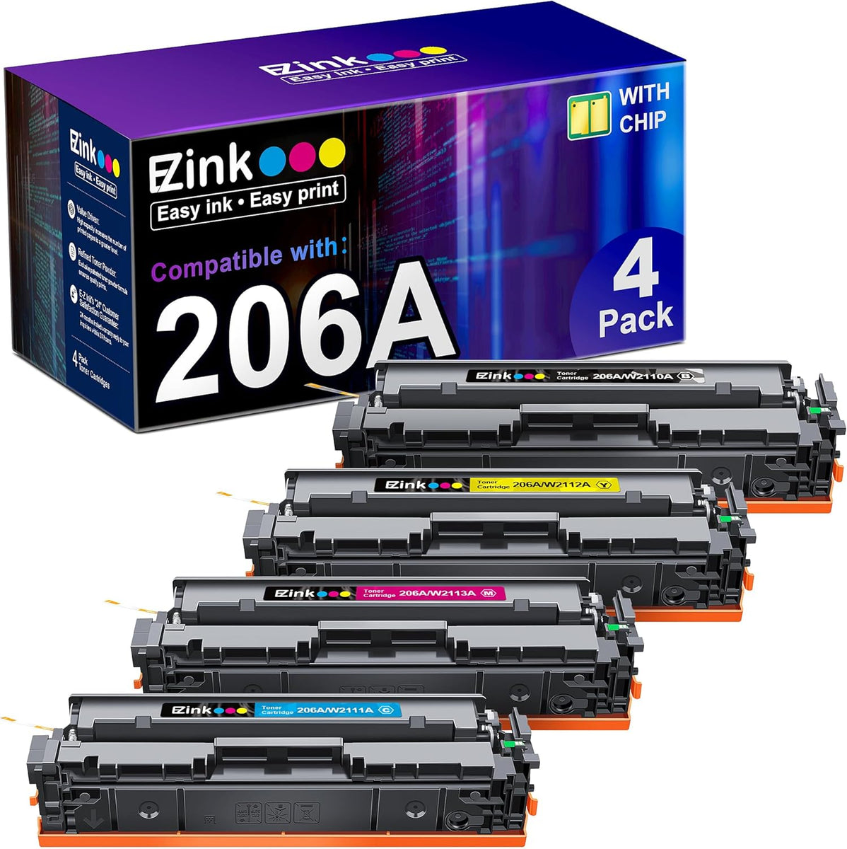 HP 206A Compatible Toner Cartridges(4 Pack) | E-Z Ink
