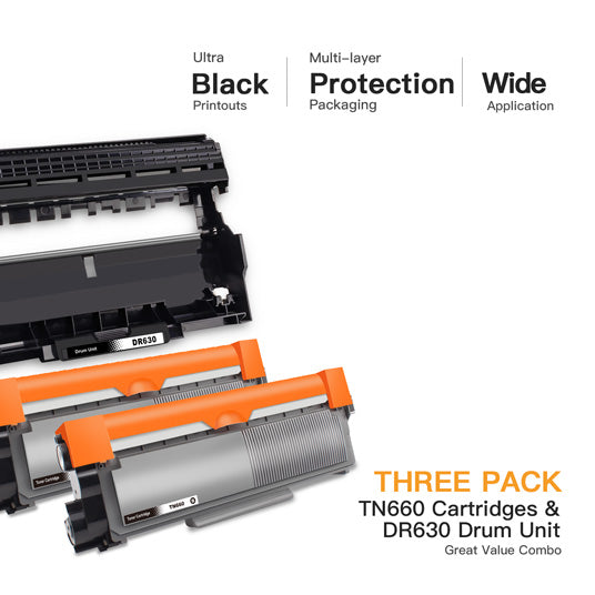 Brother TN660 TN630 DR630 Compatible Toner Cartridge and Drum Unit (2 ...